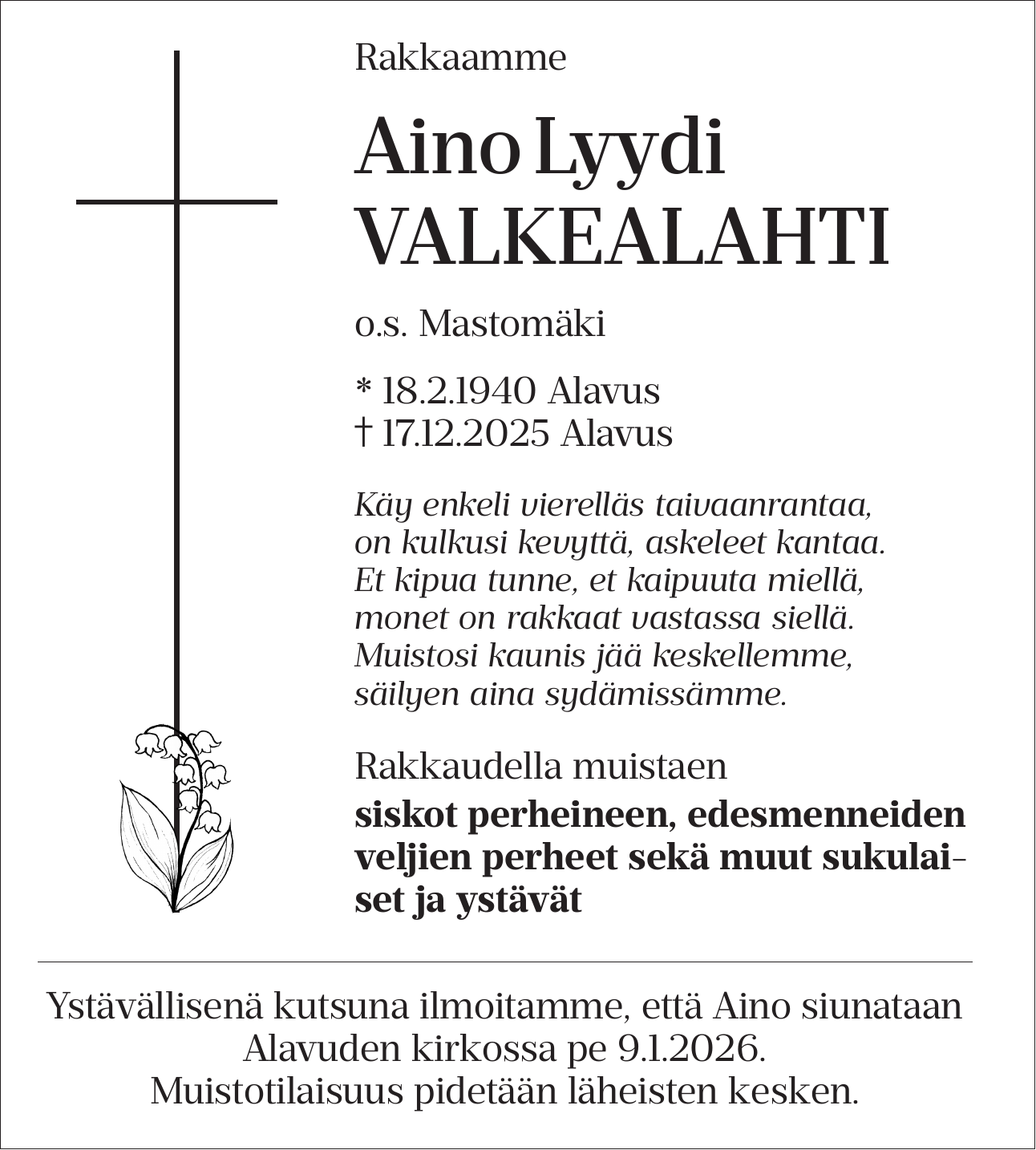 Kuolinilmoitukset Ilkka-Pohjalaisessa 5.–11.1.2026 | Ilkka-Pohjalainen